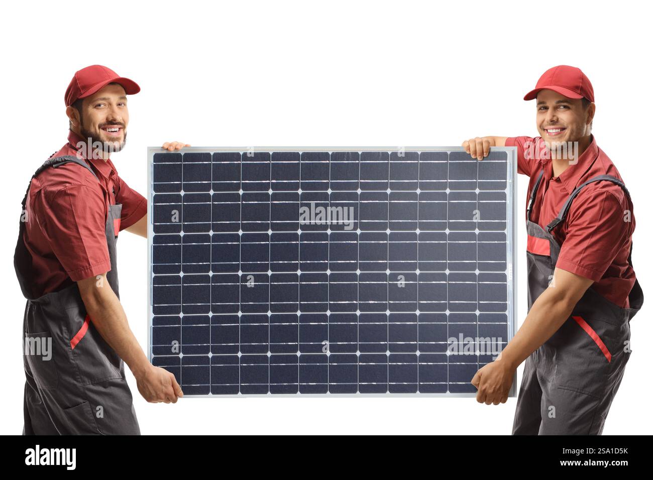 Workers carrying a solar panel isolated on white background Stock Photo ...