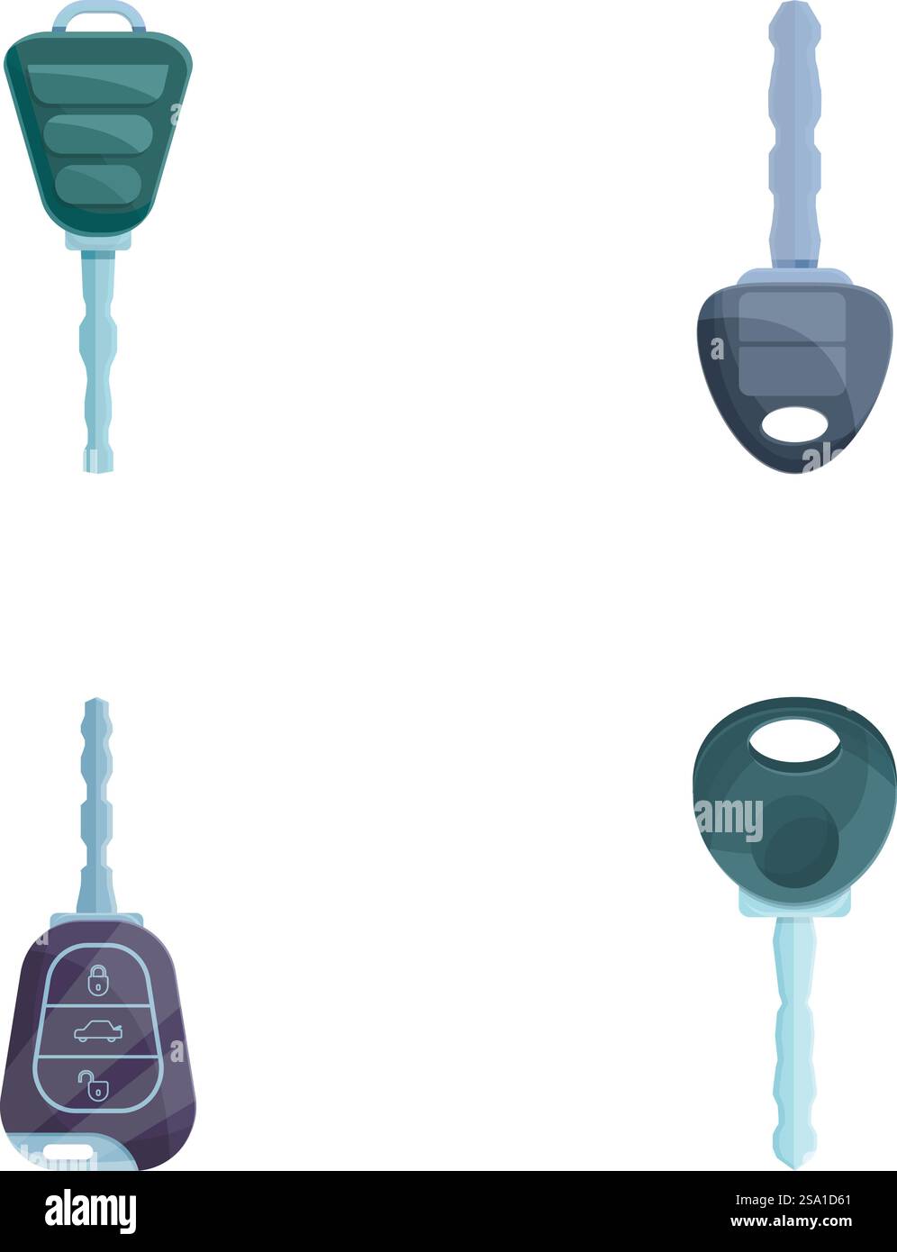 Car key icons set cartoon vector. Electronic car key front and alarm ...
