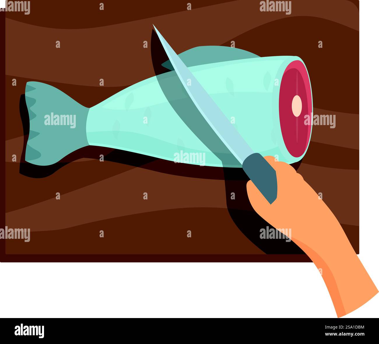 Cut fish on wooden board icon cartoon vector. Food cooking. Meal menu ...