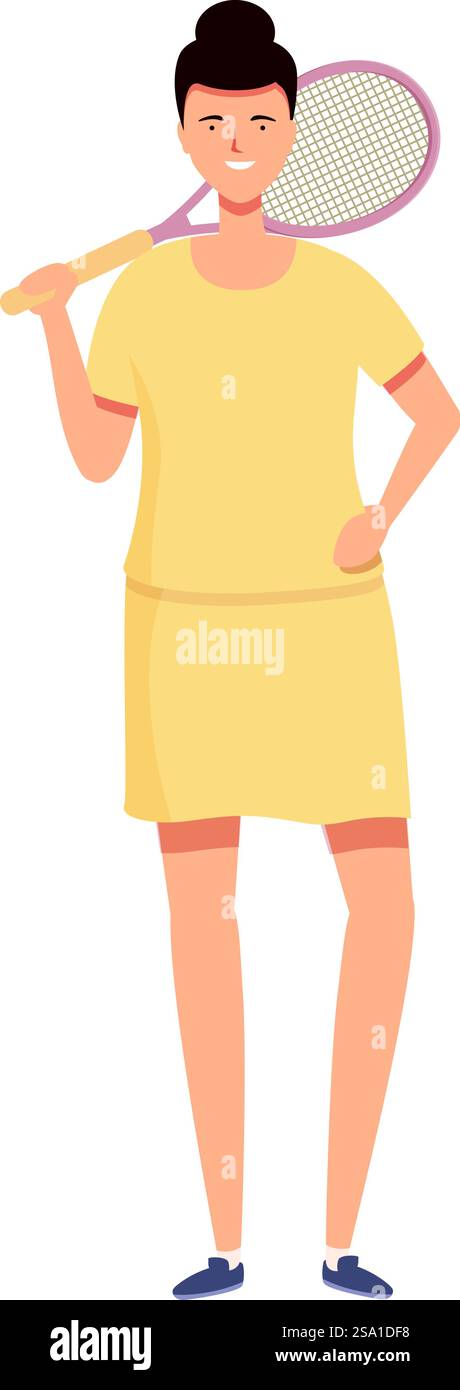 Woman tennis player icon cartoon vector. Play court game. Set ball ...