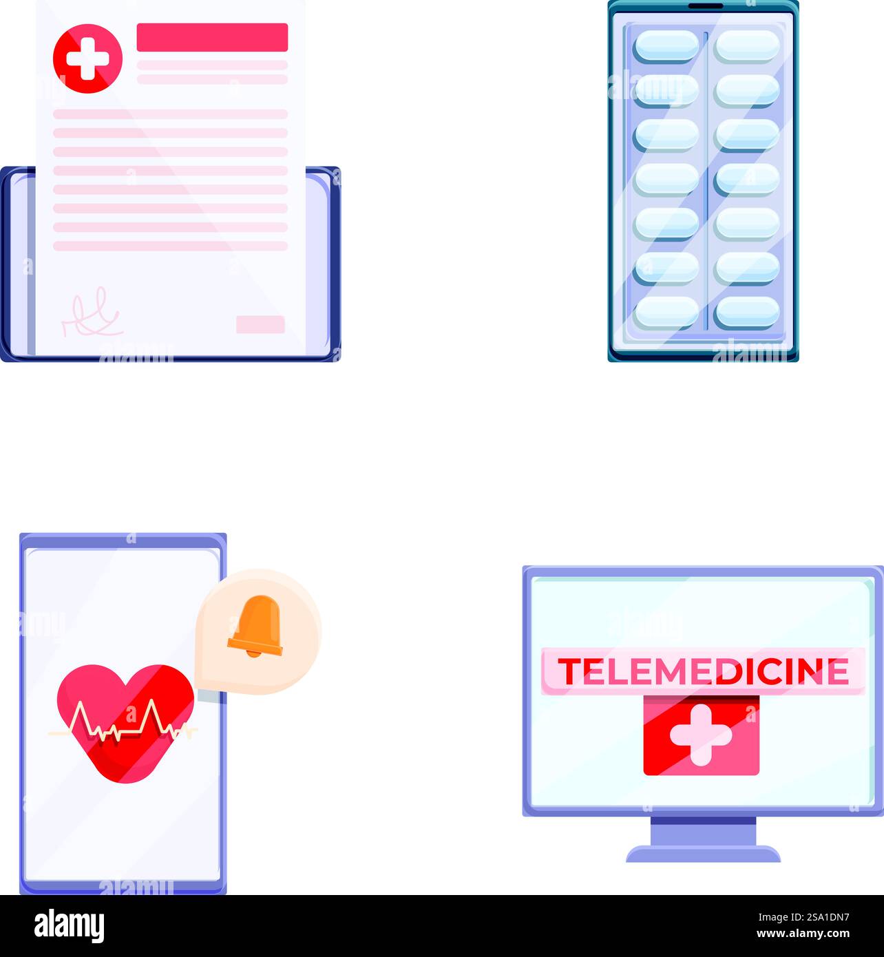 Telemedicine icons set cartoon vector. Virtual doctor treatment. Tele ...