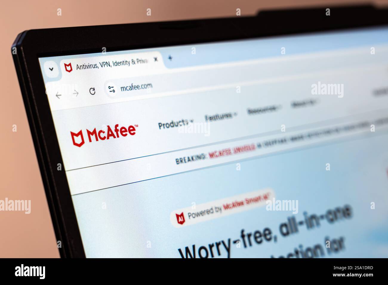 New York, USA - January 26, 2025: McAfee website homepage displaying ...