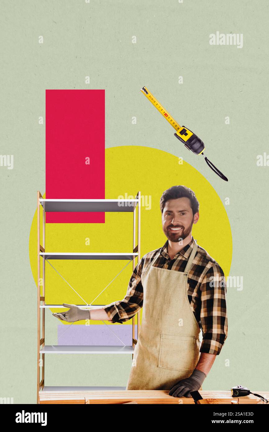 Trend artwork composite 3D photo collage design of industrial handyman ...