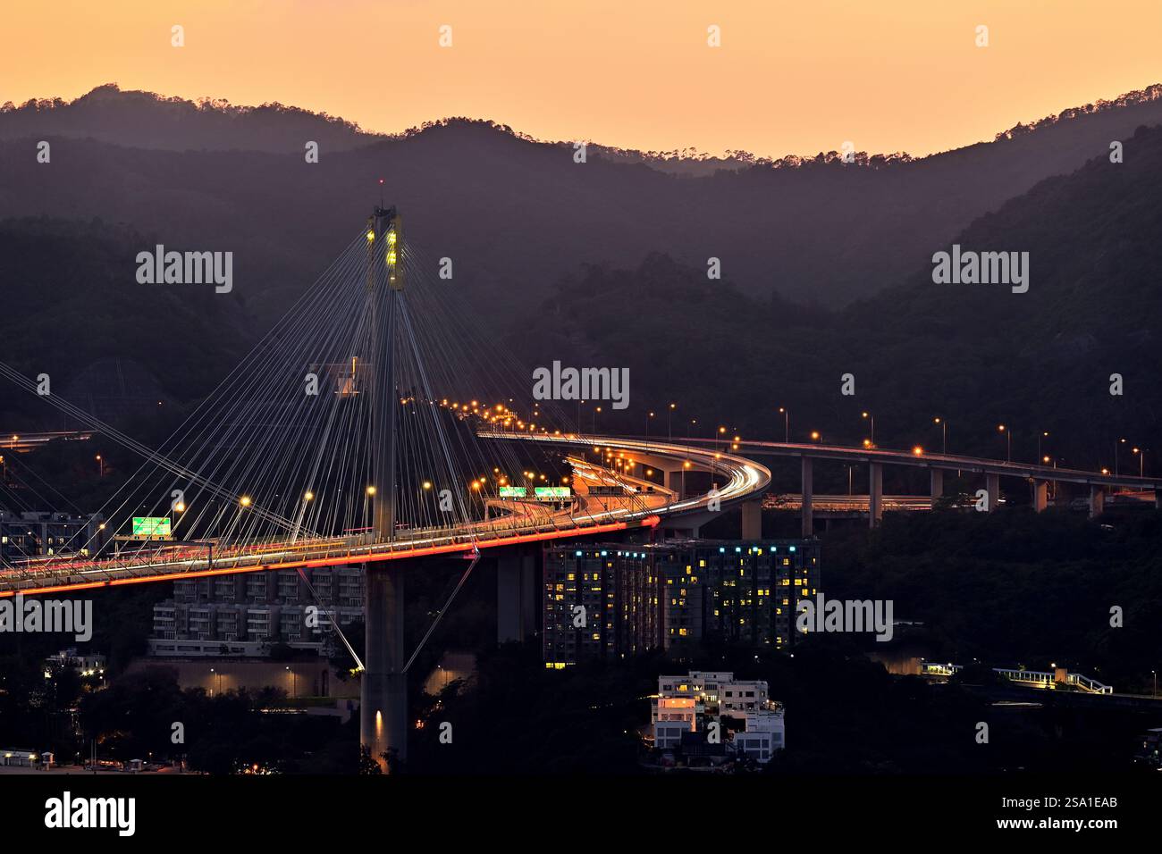 Night view in Ting Kau Bridge of Hong Kong Stock Photo - Alamy
