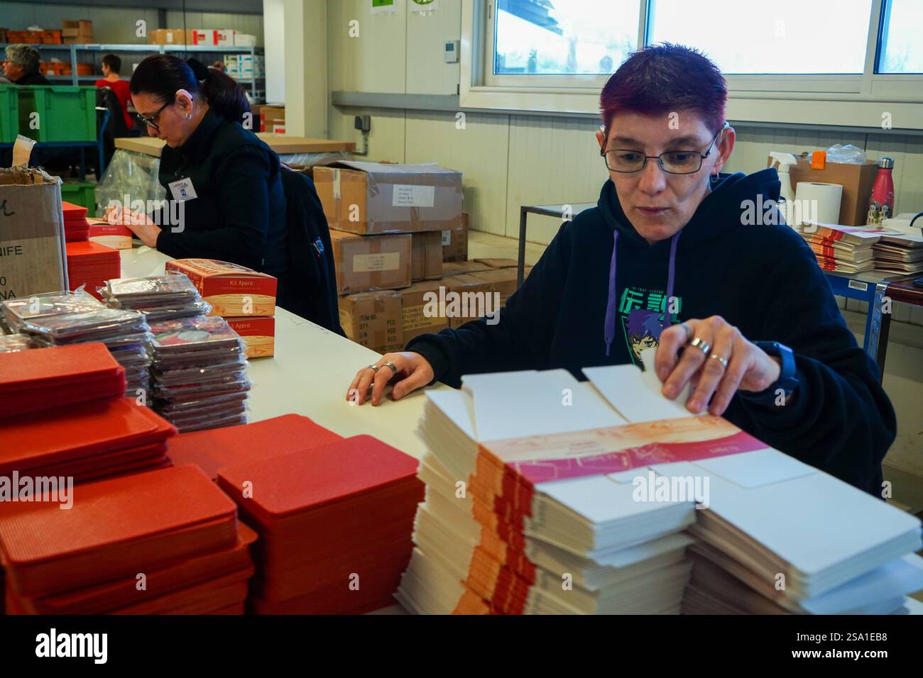 Disabled worker working in the ESAT product packaging workshop ...