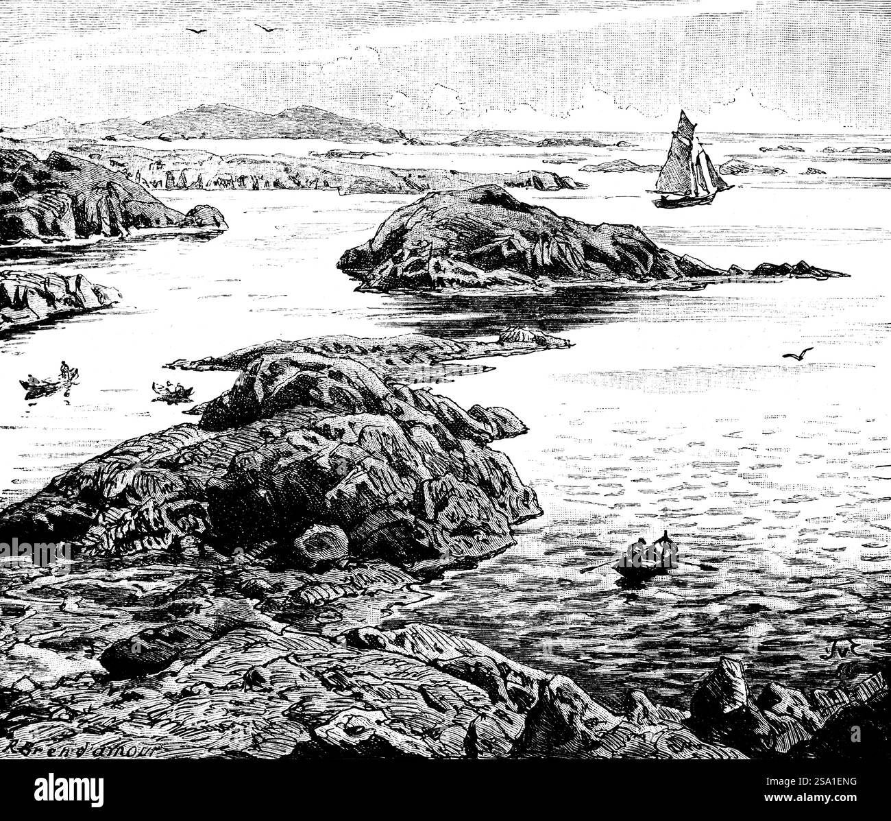 Archipelago coast off Stockholm on the Swedish Baltic Sea with sailing ...