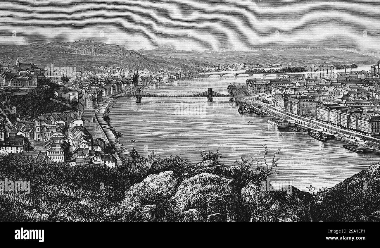 View from above of the Hungarian capital Budapest on the Danube, Danube ...