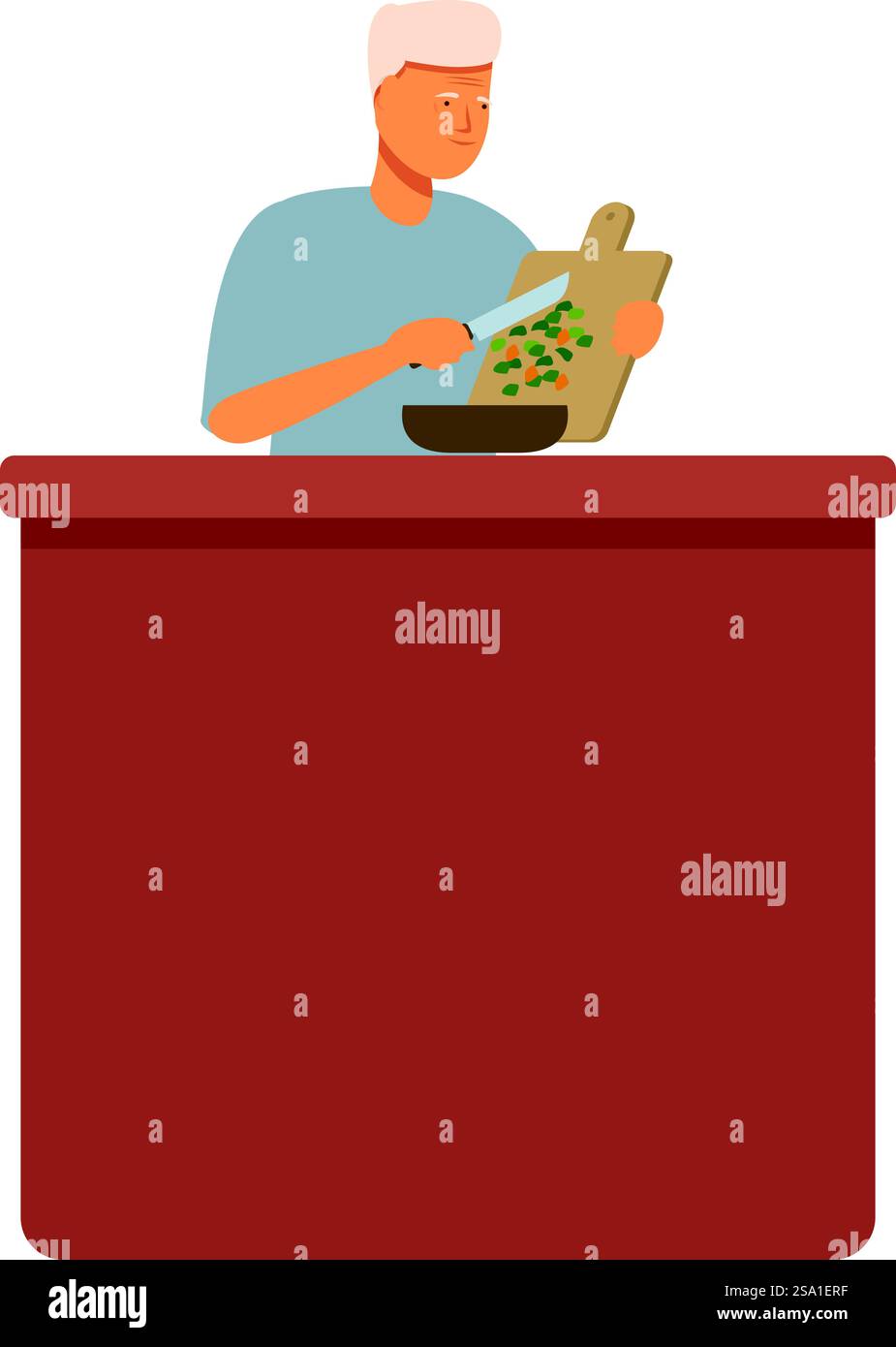 Senior person make salad icon cartoon vector. Home cooking. Kitchen ...