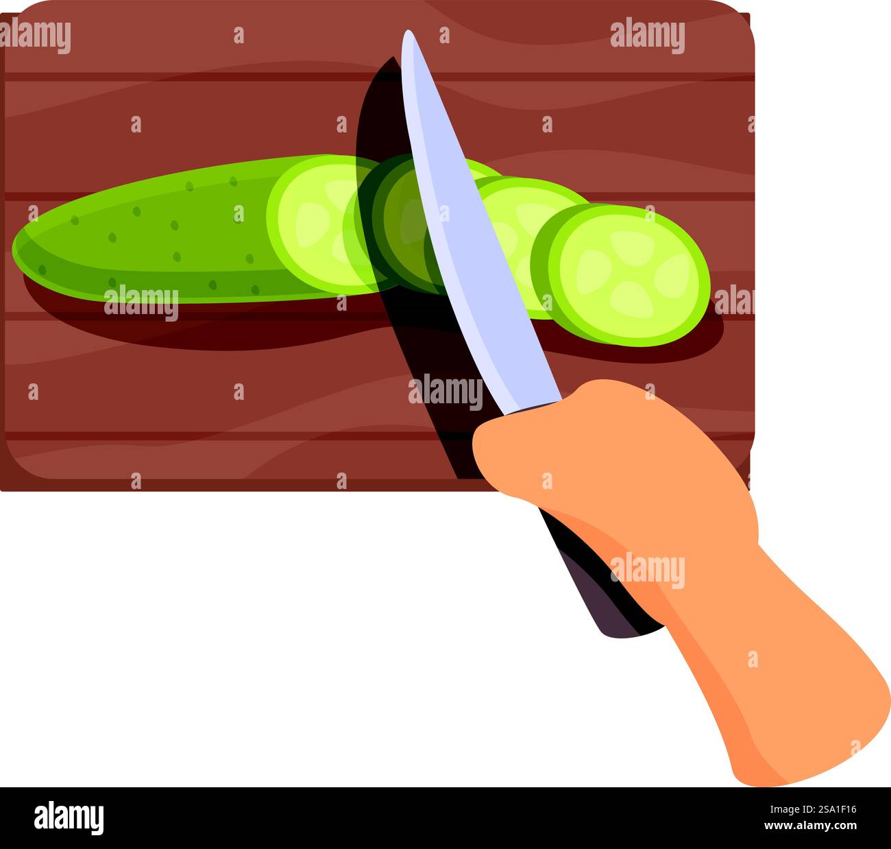 Cucumber cutting on board icon cartoon vector. Food preparation ...