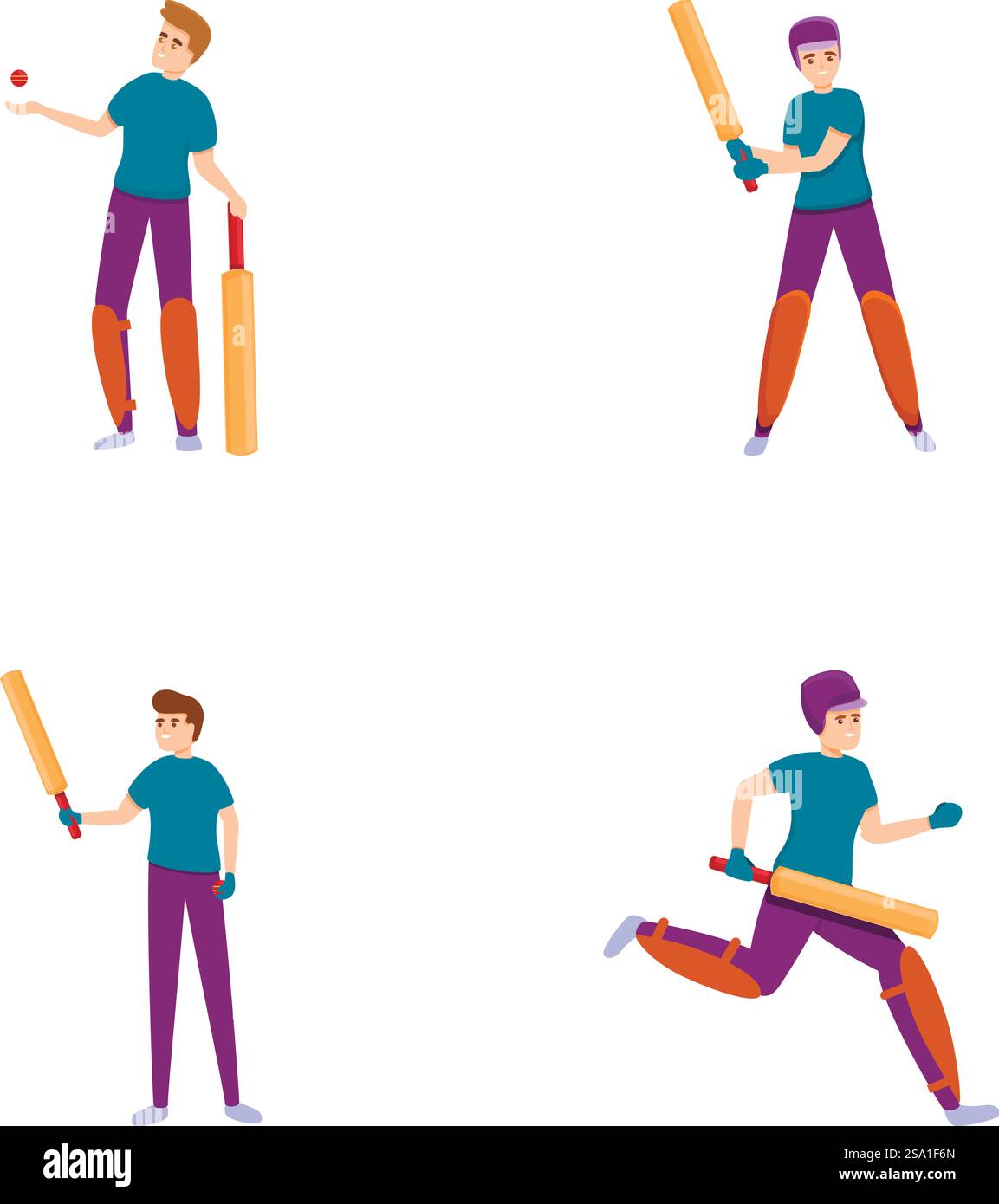 Batsman icons set cartoon vector. Cricket player with bat and bowler ...
