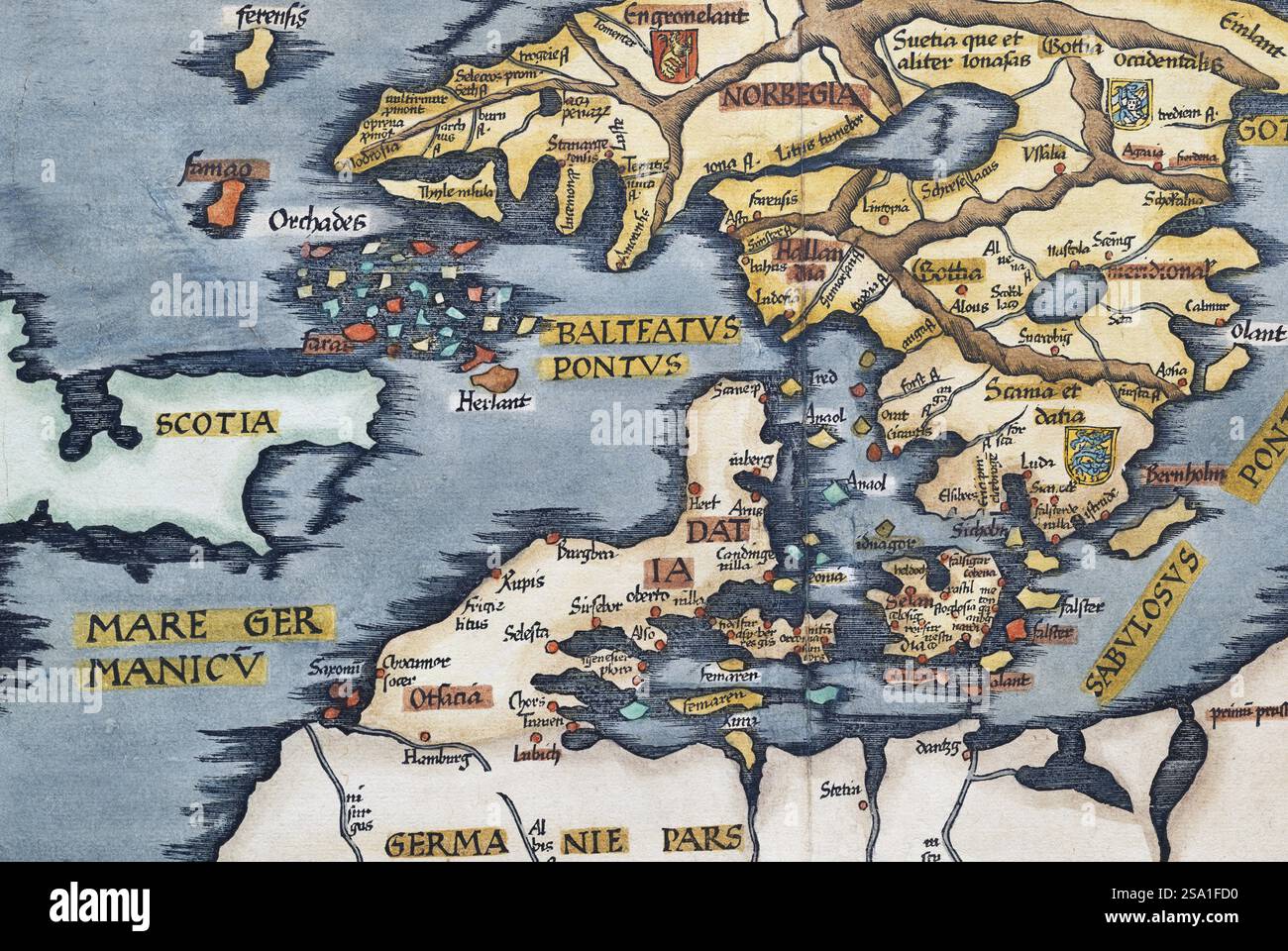 Detail from antique historical map of Scandinavia Norbegia & Gottia ...