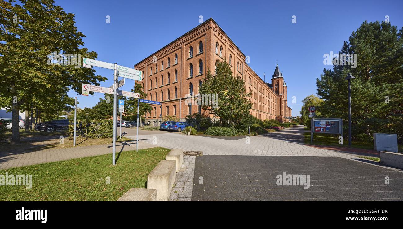 New town hall, car park, brick building, architectural style neo-Gothic ...