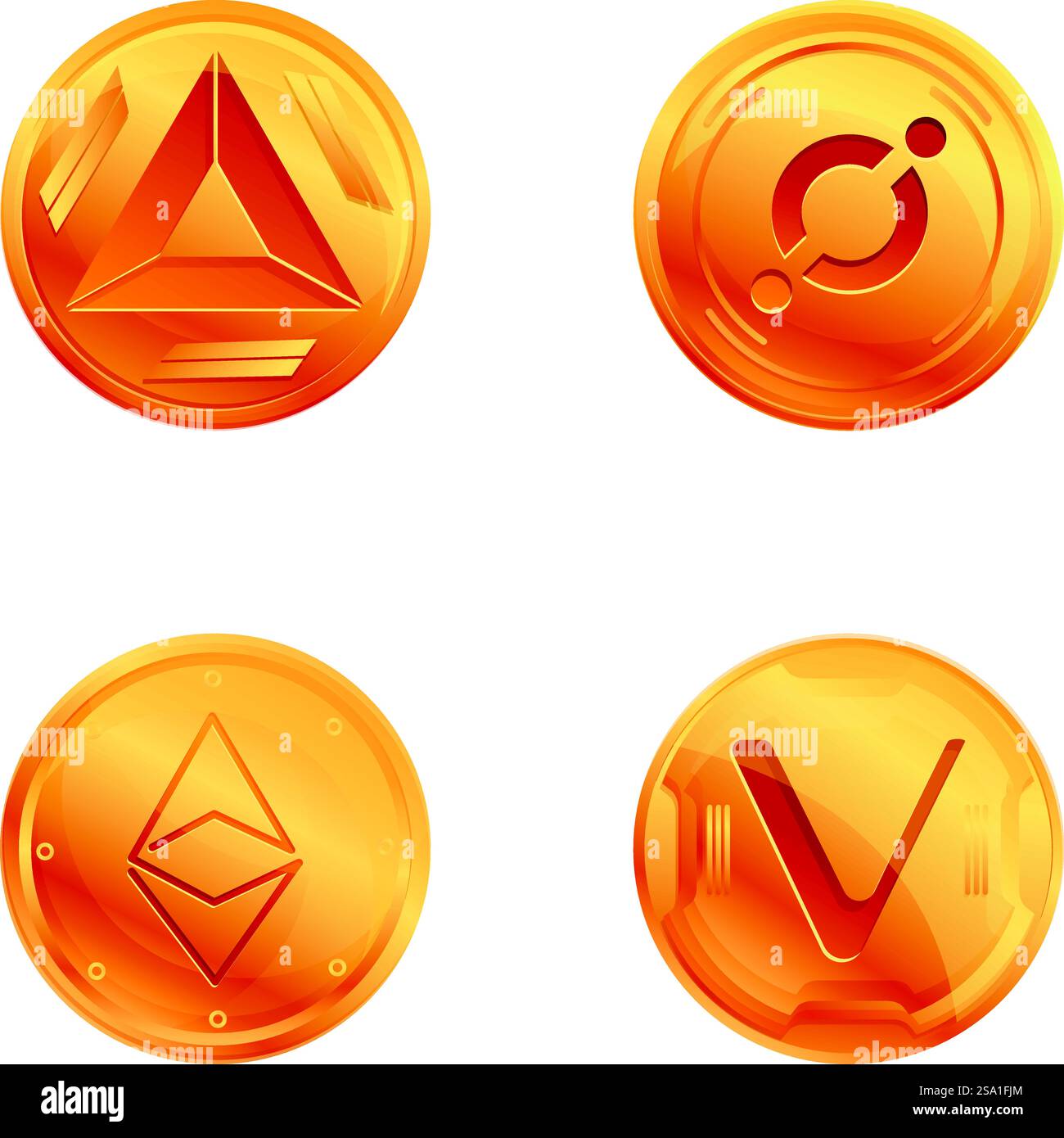 Cryptocurrency icons set cartoon vector. Golden coin with cryptocurrency logo. Digital money ...
