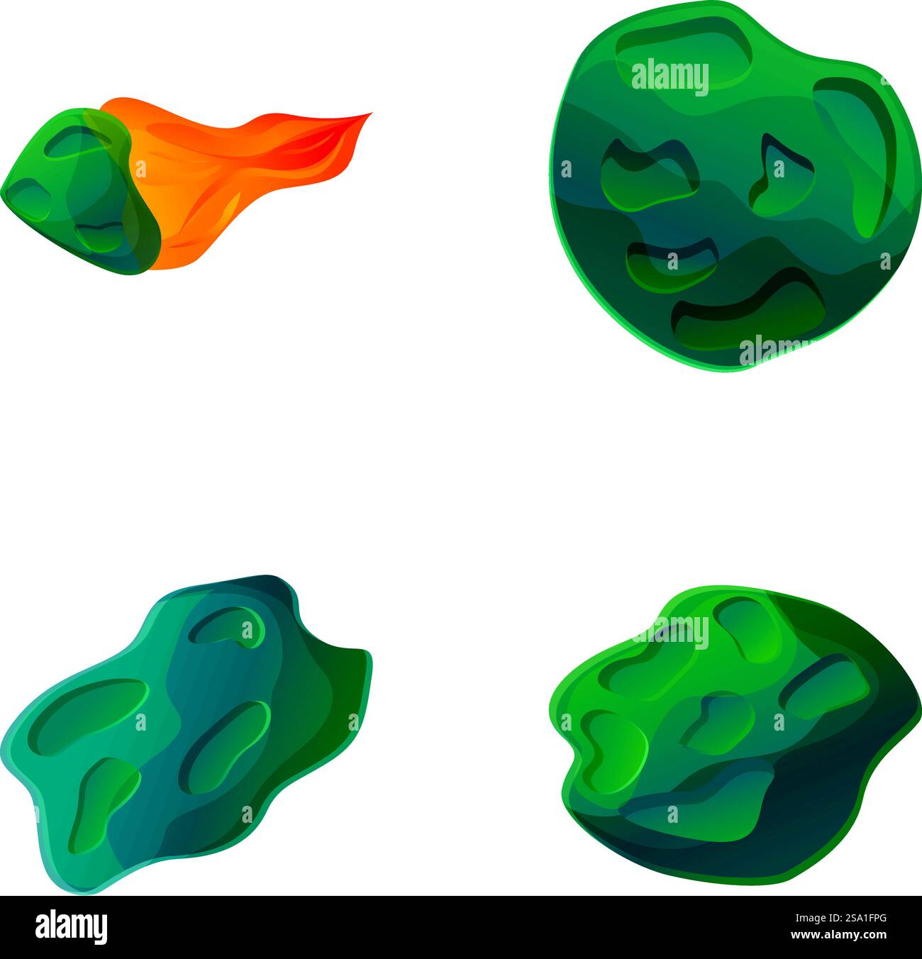 Meteorite icons set cartoon vector. Space meteor, comet or asteroid. Astronomy, meteor rain ...