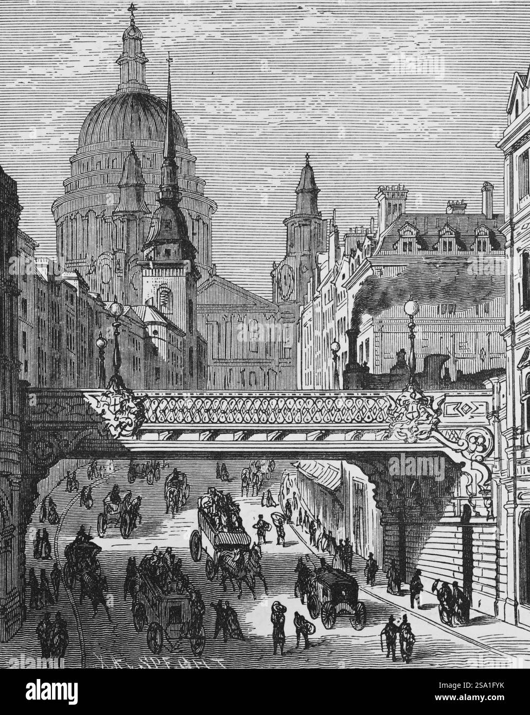 Street in the centre of London with St. Paul's Cathedral, St. Paul's ...