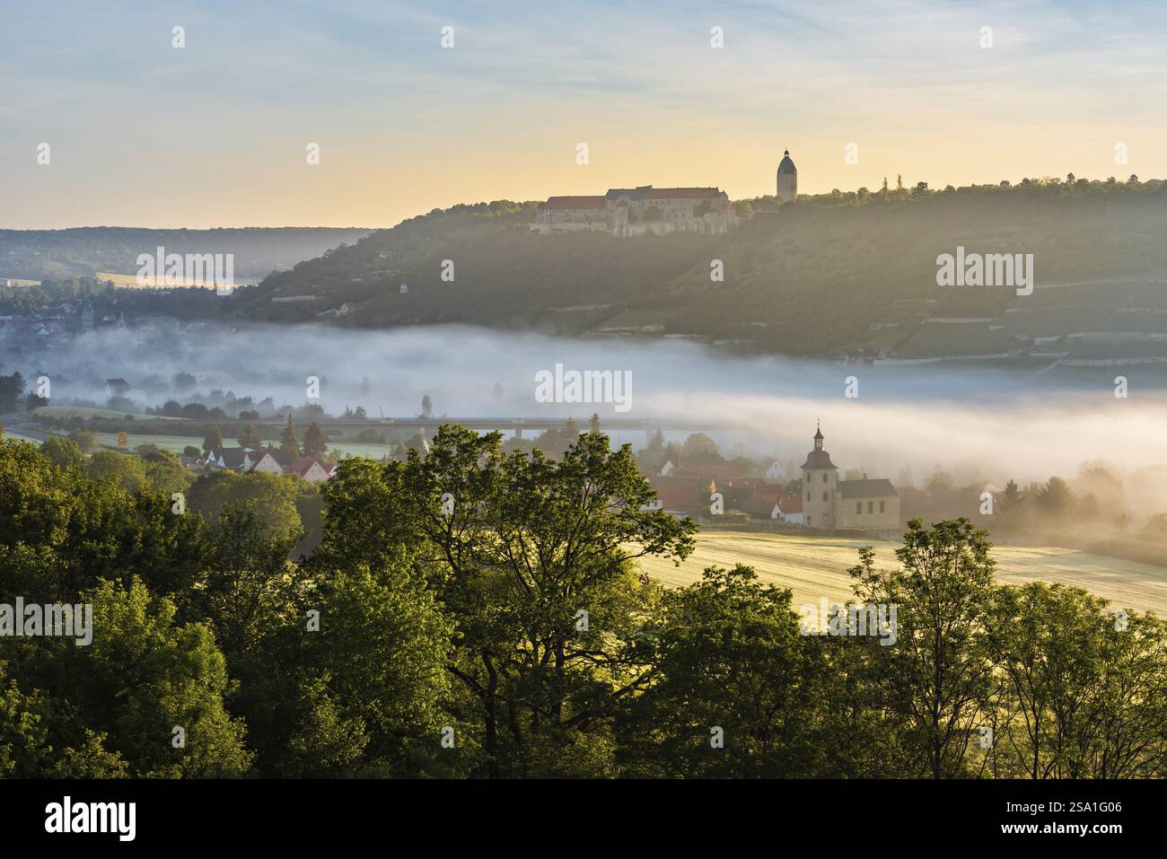 View of Freyburg with Neuenburg Castle, in front the church of Nissmitz ...