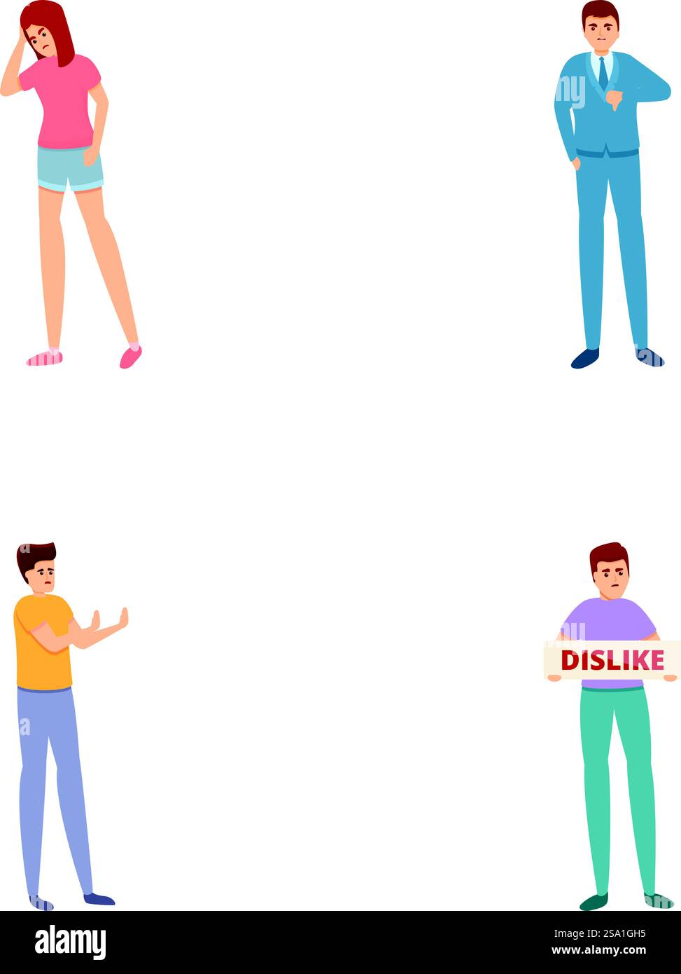 Dislike concept icons set cartoon vector. People with negative gesture ...