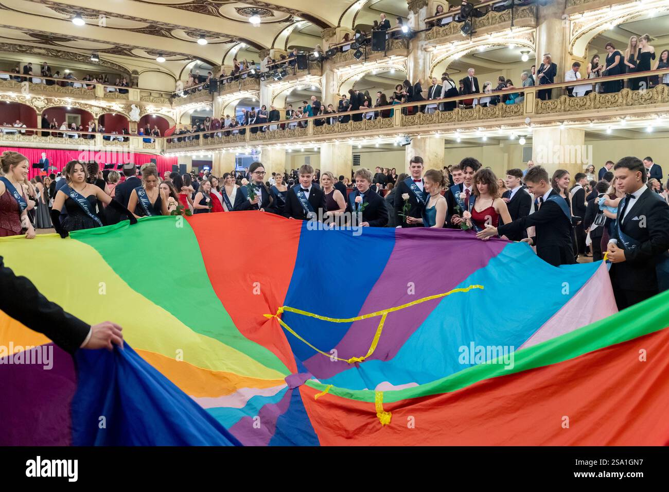 money collecting on traditional graduate ball in Prague's famous great ...