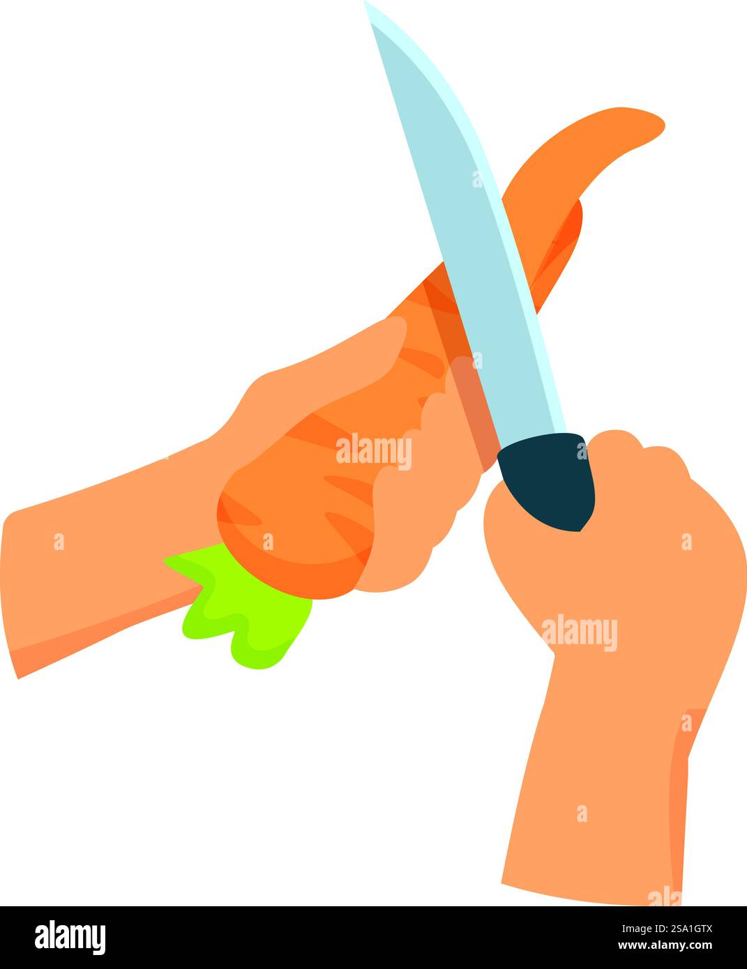Carrot cut food icon cartoon vector. Kitchen knife using. Cooking menu ...