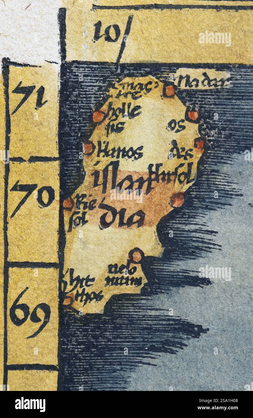 Iceland, detail from antique historical map of Scandinavia Norbegia ...
