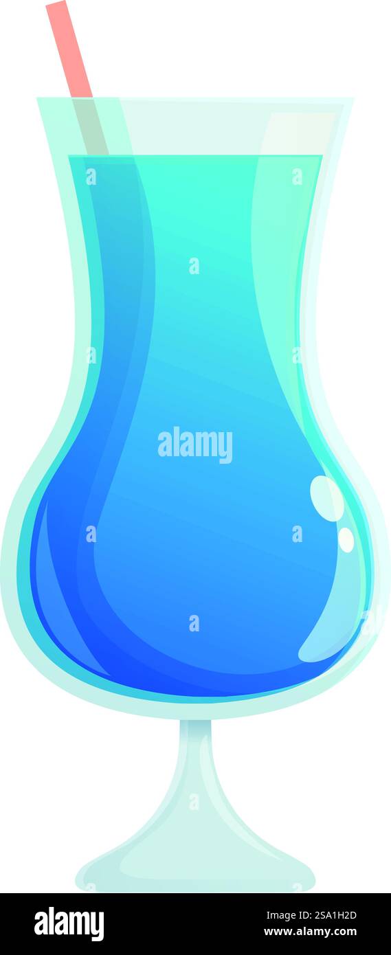 Blue alcoholic cocktail icon cartoon vector. Party summer time. Straw ...
