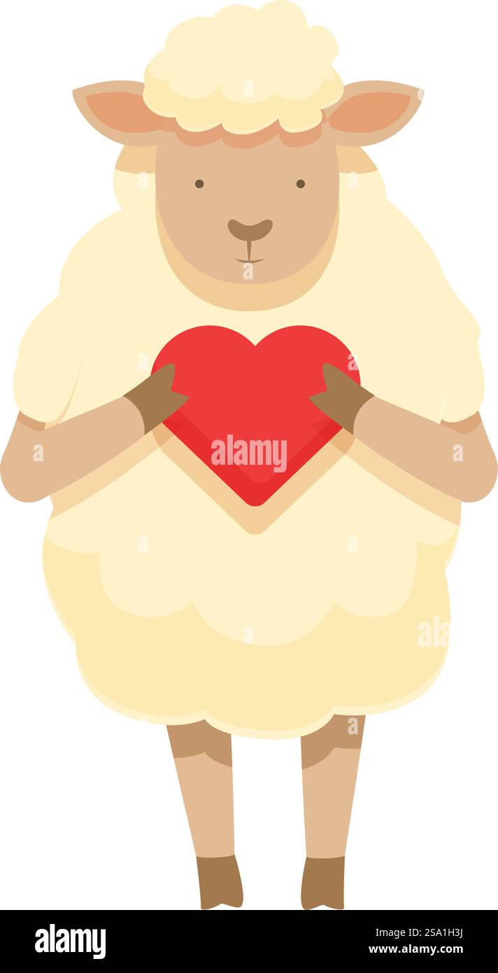 Lamb care red heart icon cartoon vector. Herd cute. Running style ...