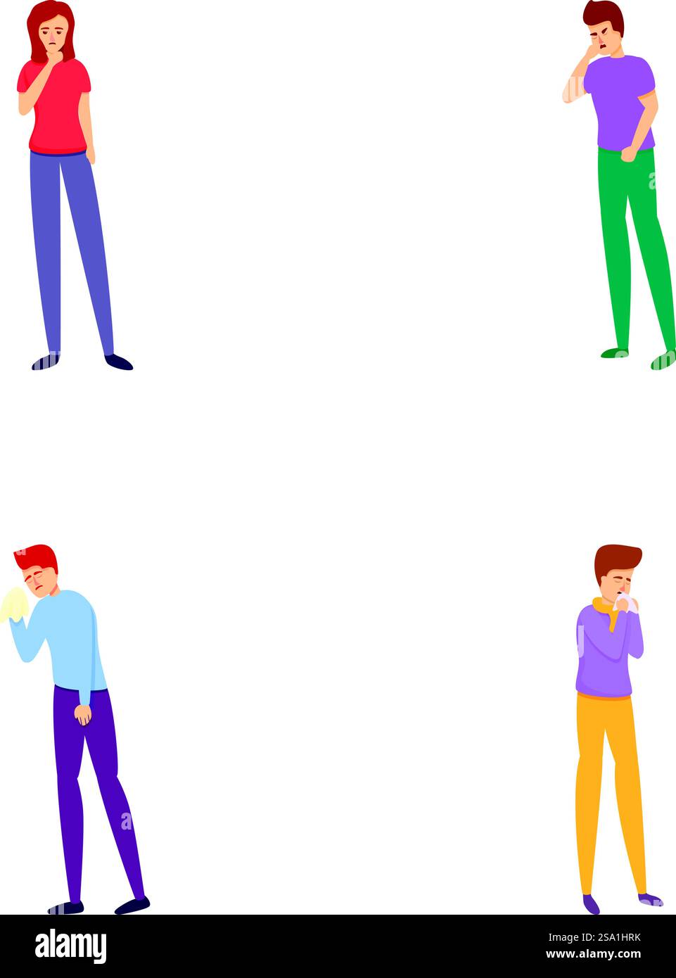 Sick character icons set cartoon vector. Sick people coughing and ...