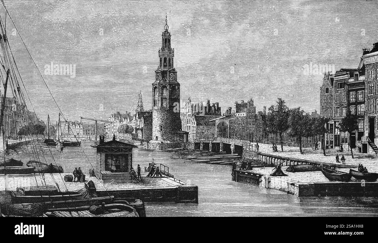 Harbour basin of the Dutch capital Amsterdam with Montelbaanstoren ...