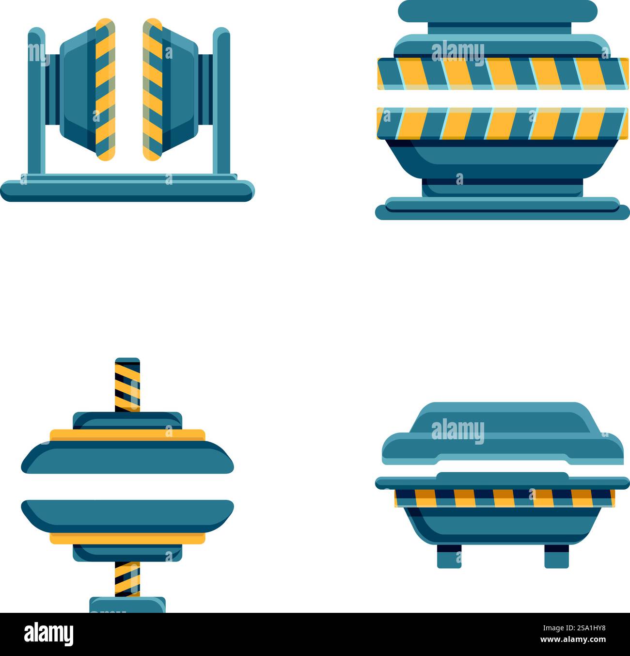Automatic press icons set cartoon vector. Various automatic press form ...