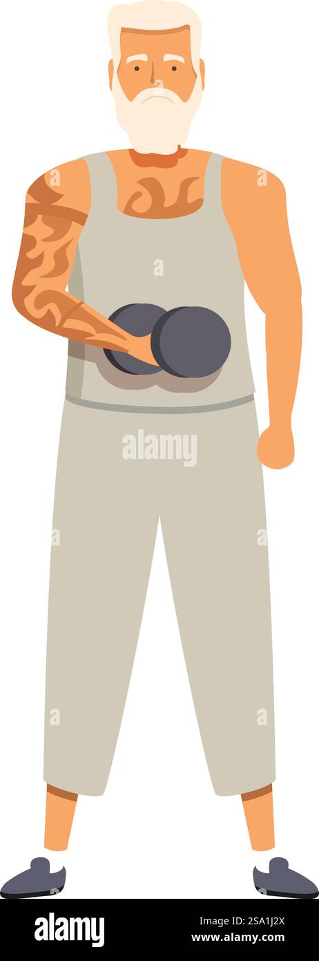 Gym senior man with tattoos icon cartoon vector. Freak adult. Humor ...