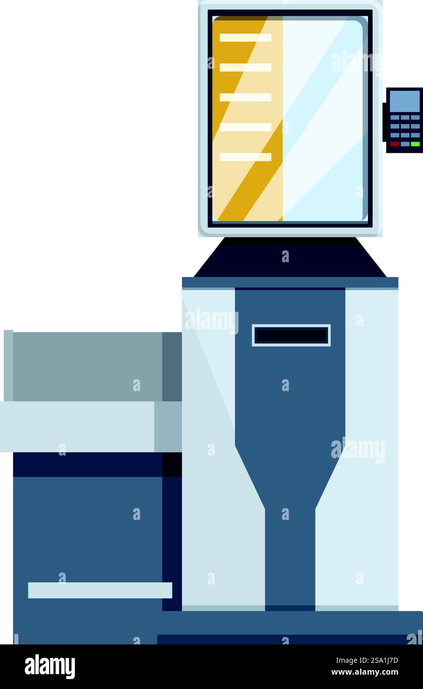 Self service supermarket icon cartoon vector. Scan terminal. Shop retail display. Self service ...