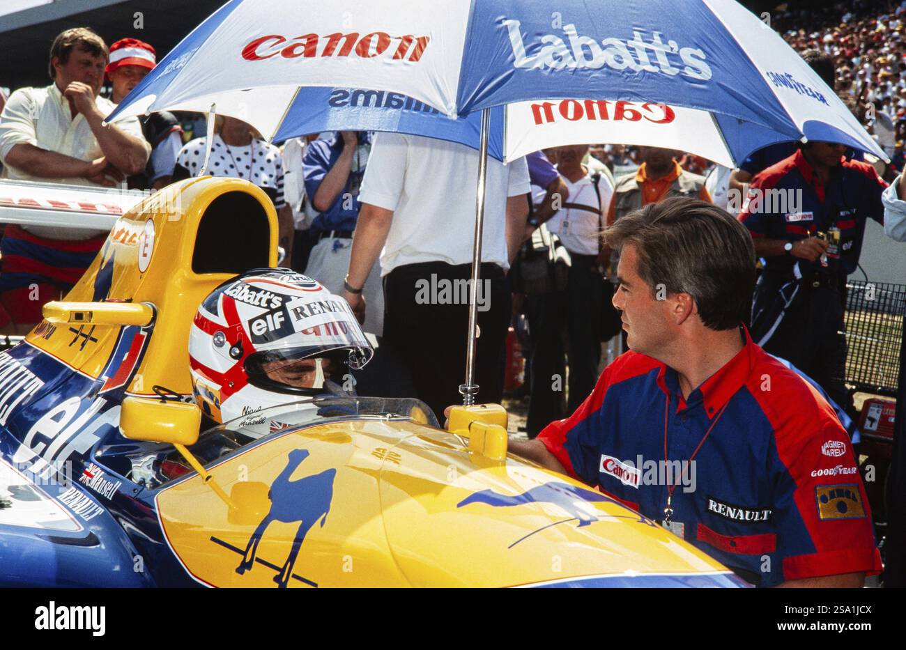 Racing driver Nigel Mansell, Formula 1, Team Williams Renault, car FW14 ...