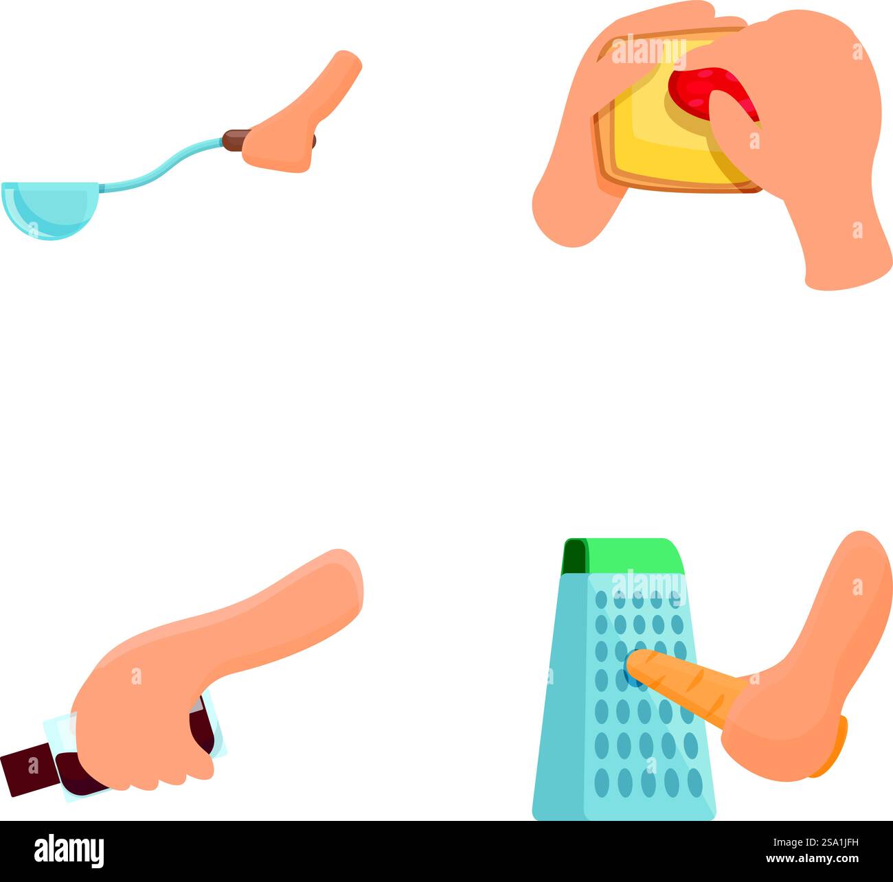Preparing product icons set cartoon vector. Hand preparing food. Top ...