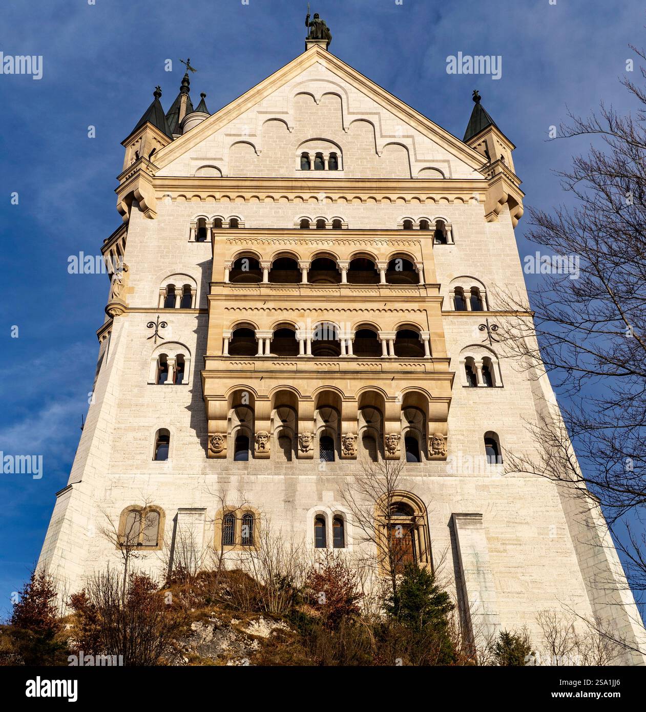 A majestic castle with intricate architectural details, set against a ...