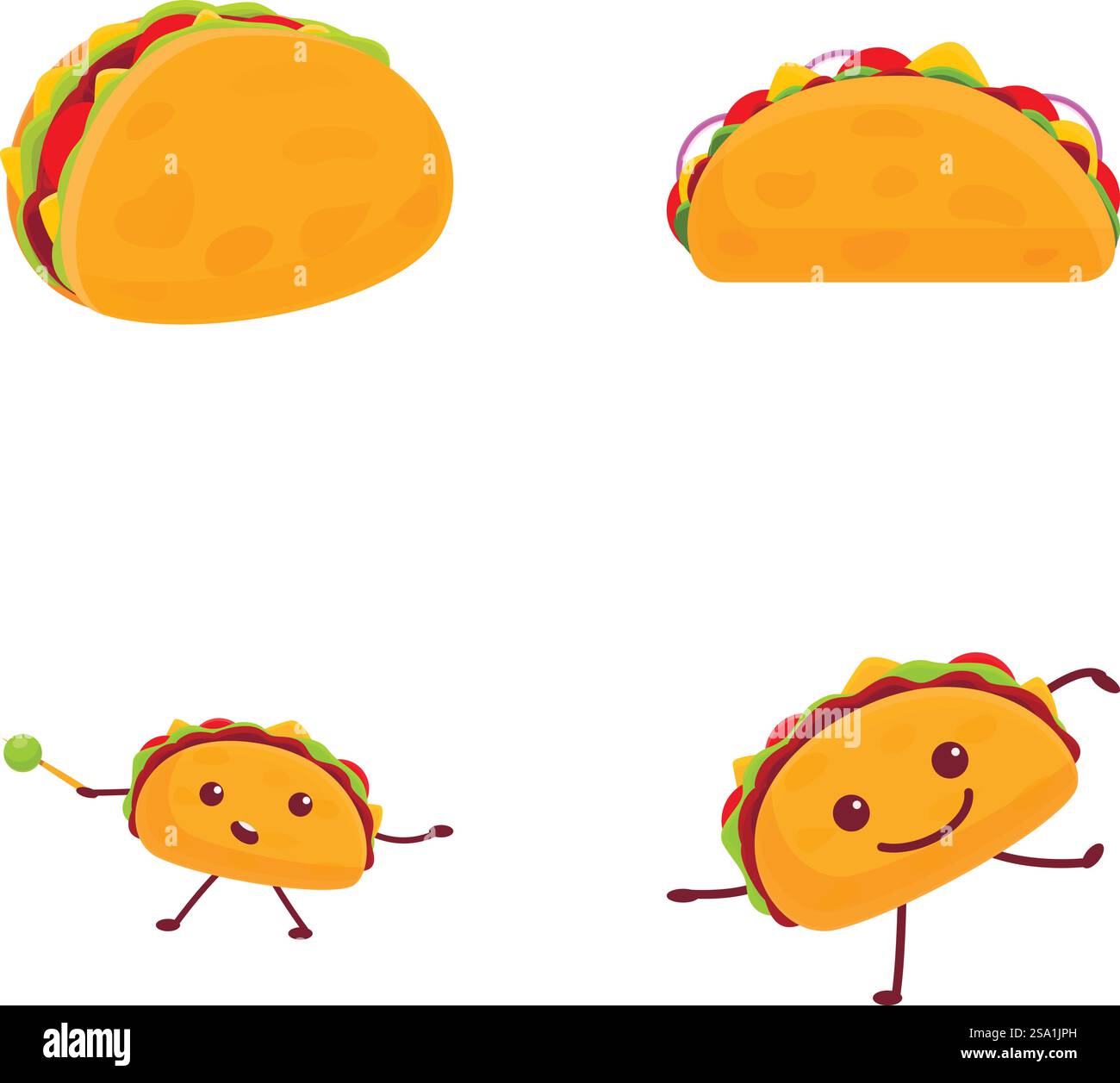 Taco icons set cartoon vector. Cute cartoon fast food tacos character ...