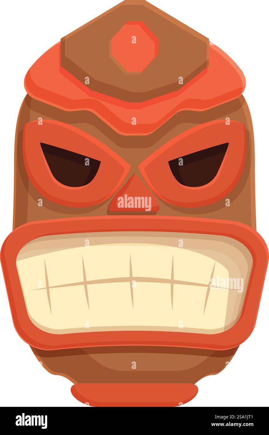 Red wooden totem icon cartoon vector. Aztec culture. Tribal mask art ...