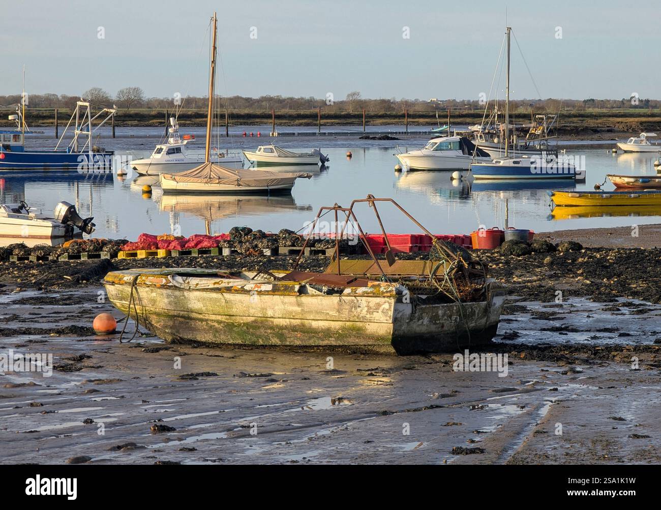 boats on river, mersea island, essex Stock Photo - Alamy