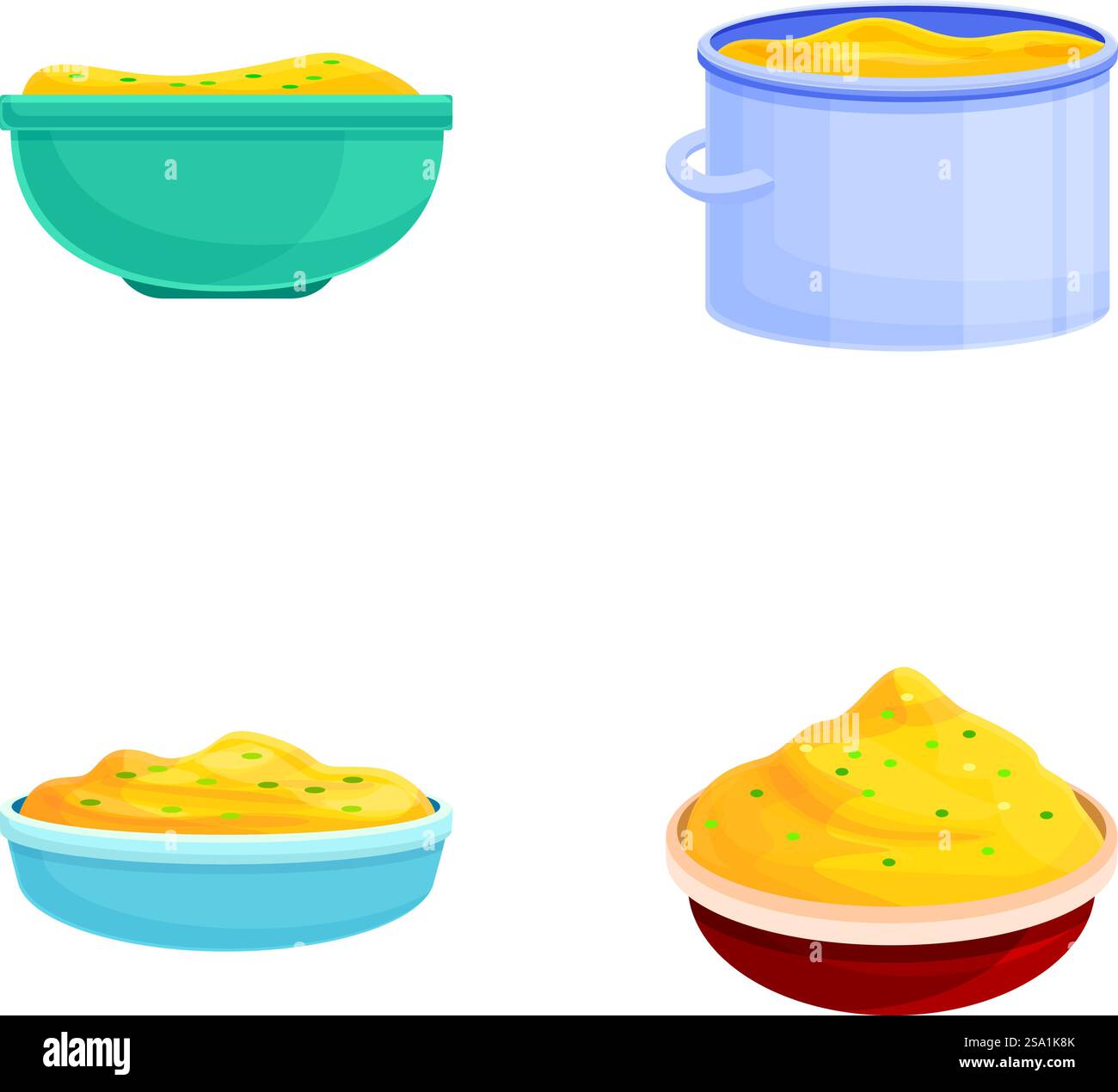 Mashed potato icons set cartoon vector. Fresh mashed potato on bowl ...
