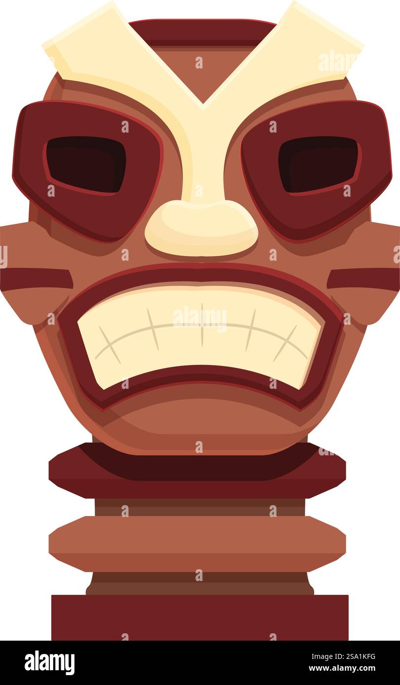 Art totem wood icon cartoon vector. Angry statue. Culture art design ...