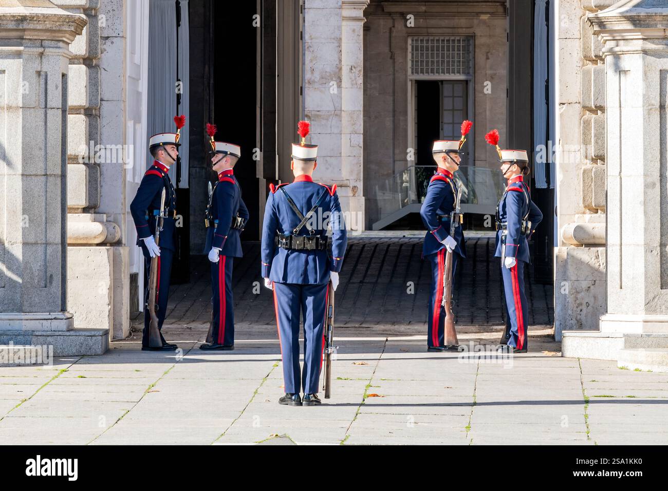 Changing of the Royal Guard ceremony at Royal Palace of Madrid (Palacio ...