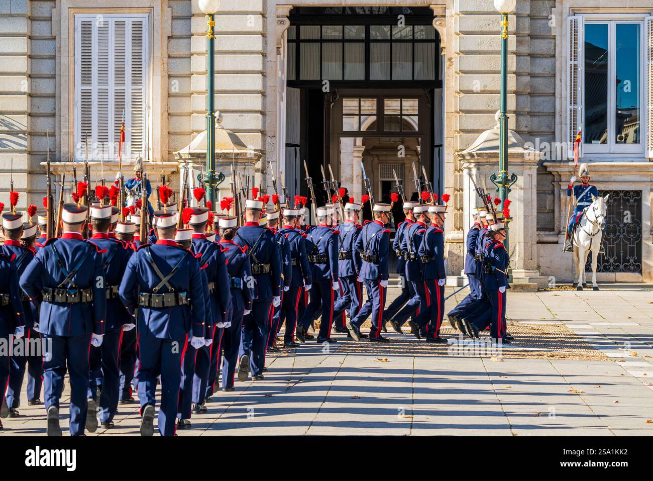 Changing of the Royal Guard ceremony at Royal Palace of Madrid (Palacio ...