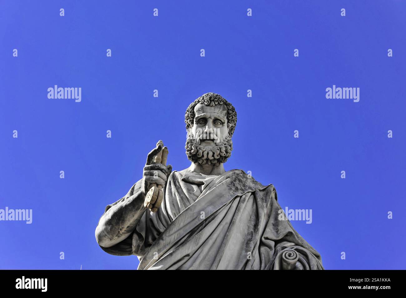 Statue of St Peter with key in detail in front of St Peter's Church, St ...