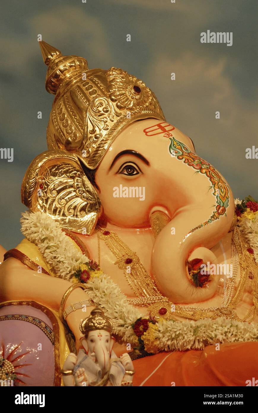 Close up of side view of Idol of Lord Ganesh elephant Headed worshiping ...