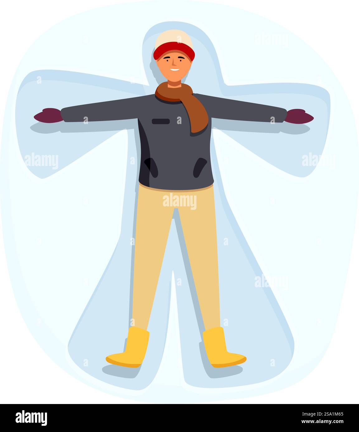 Winter snow angel icon cartoon vector. Family holiday. Playing person ...