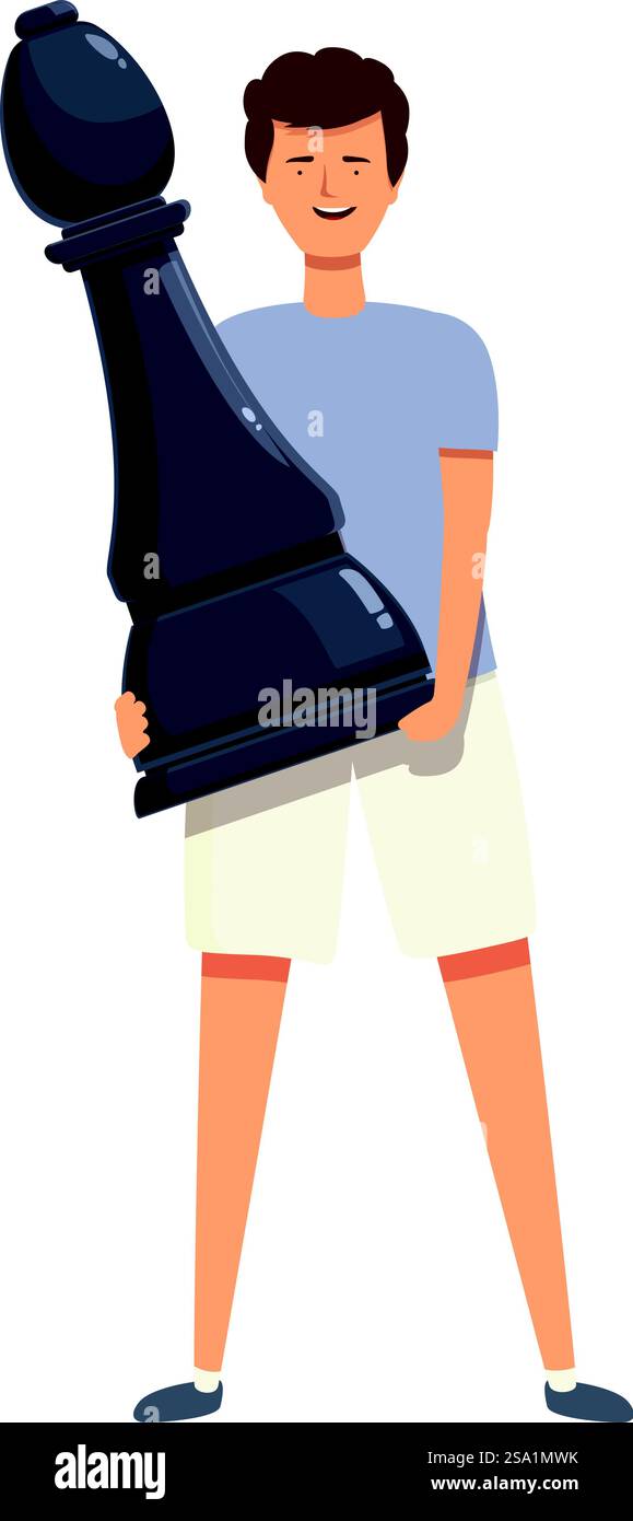Boy take big bishop icon cartoon vector. Winner kid. Child fun activity ...