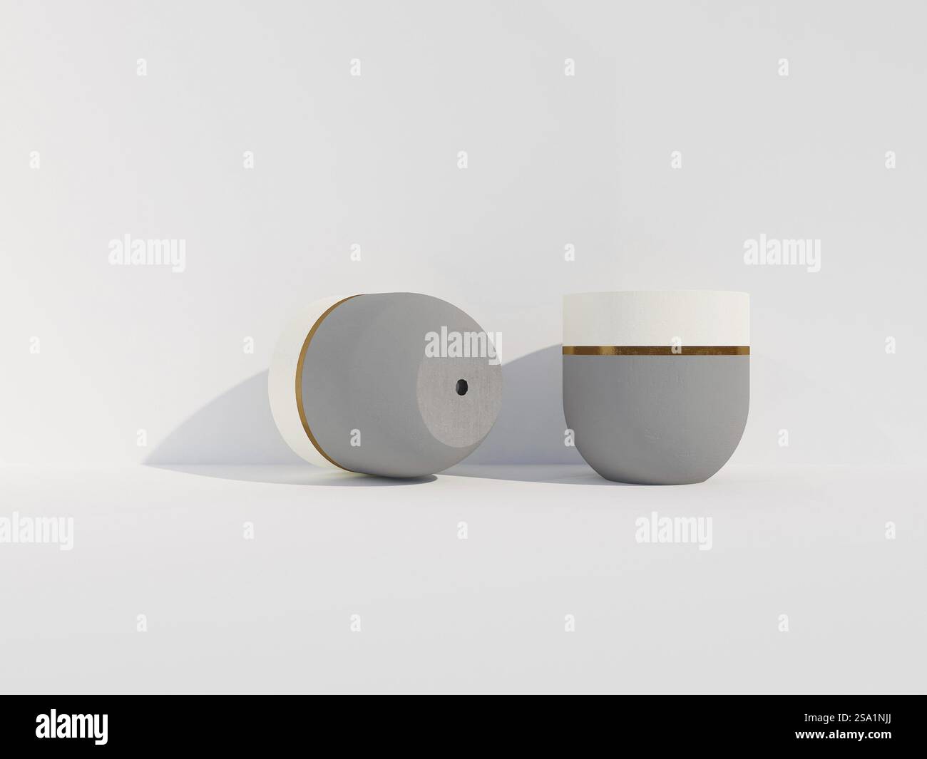 Two gray containers with white lids, minimalistic and modern design ...