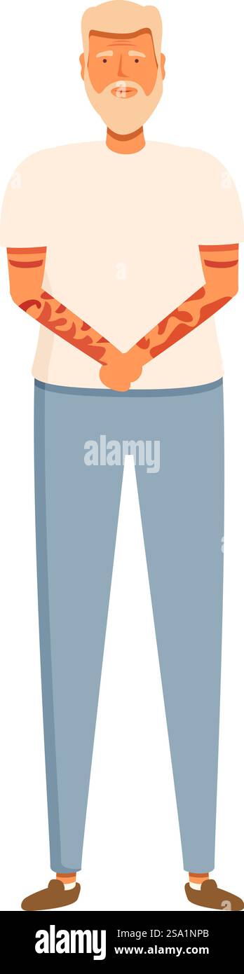 Senior man tattoos icon cartoon vector. Restaurant biker. Concert retro ...