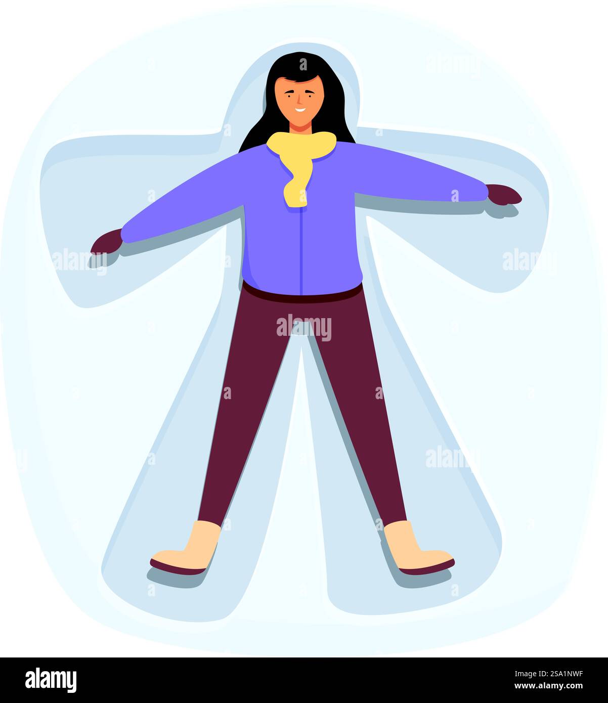 Girl snow angel icon cartoon vector. Fun outdoor play. Frozen winter ...