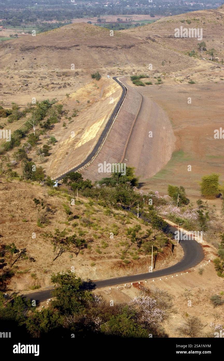 Elevated road leading to Hidkal Dam or Raja Lakhamgowda Dam across ...
