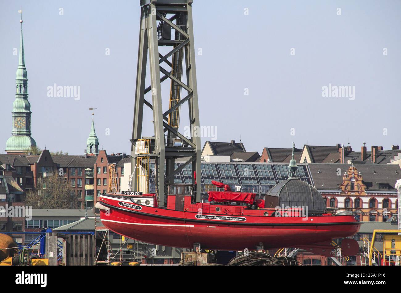 Fire-fighting boat Feuerwehr IV of the Hambuger Feuerwehr-Historiker ...